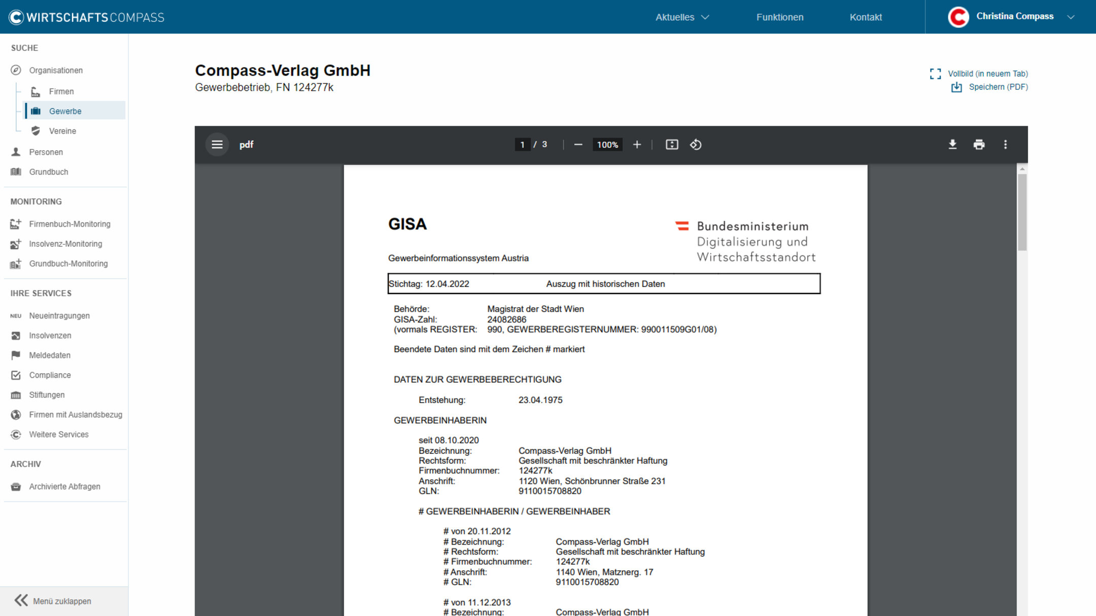 Gewerbe-Informationen im Wirtschafts-Compass